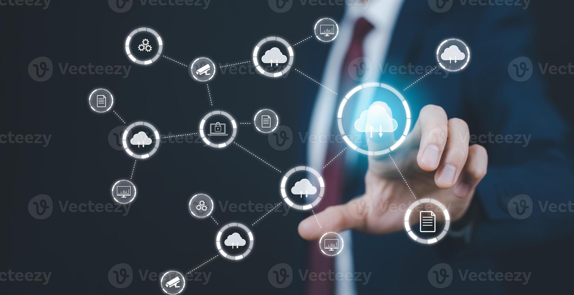 Man Touching Connect To Data Information On The Cloud Computing Technology Internet Storage