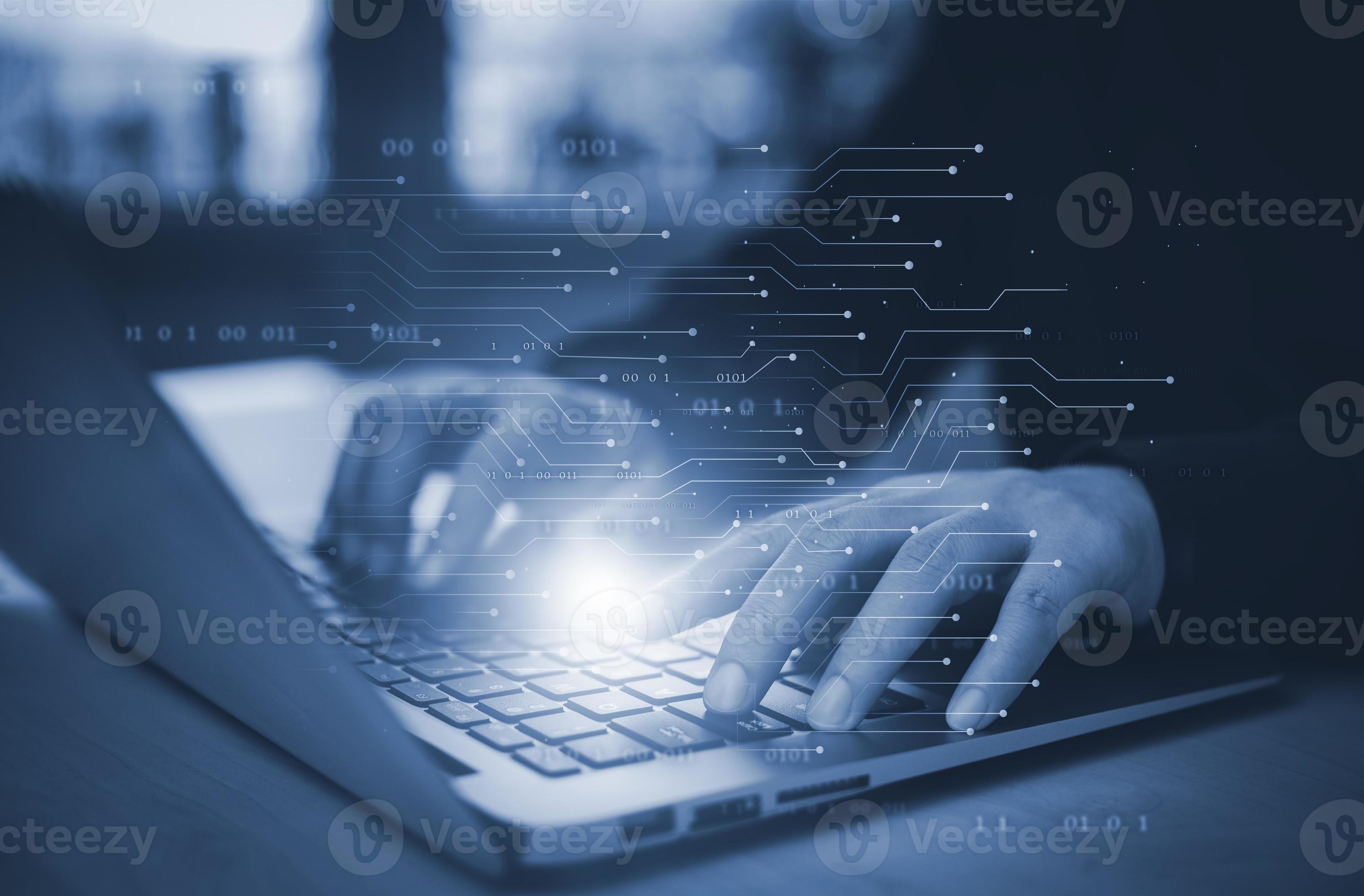 Businessman hand touch with Code html and programming on screen laptop,Programmer development ...