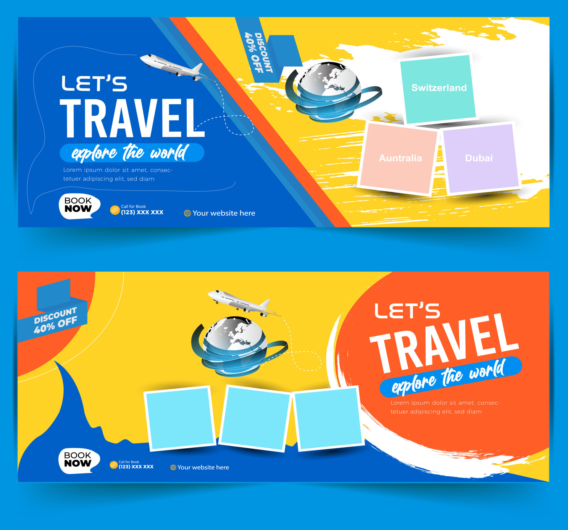 Modern World tours Banner design. company Holiday Adventure Template. Travel agency World ...