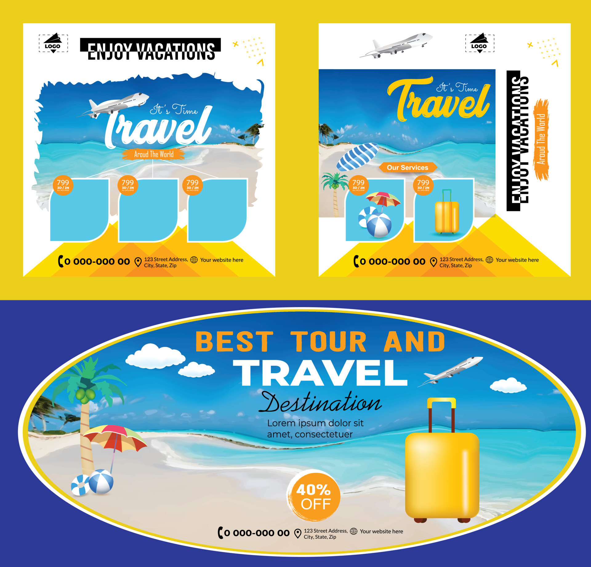 Social media Travel and tours ad design. Enjoy Holiday Adventure Template. social media post ...