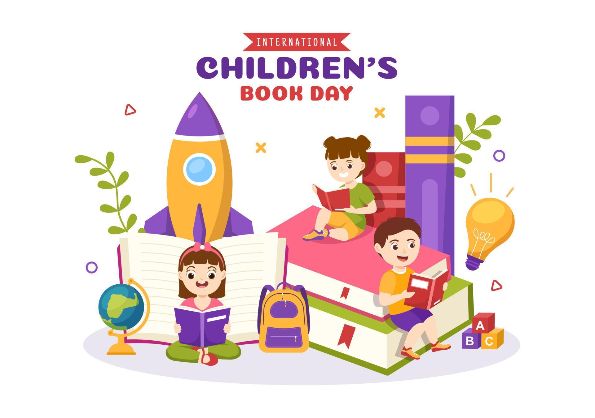 International Children's Book Day on April 2 Illustration with Kids Reading or Writing Books in ...