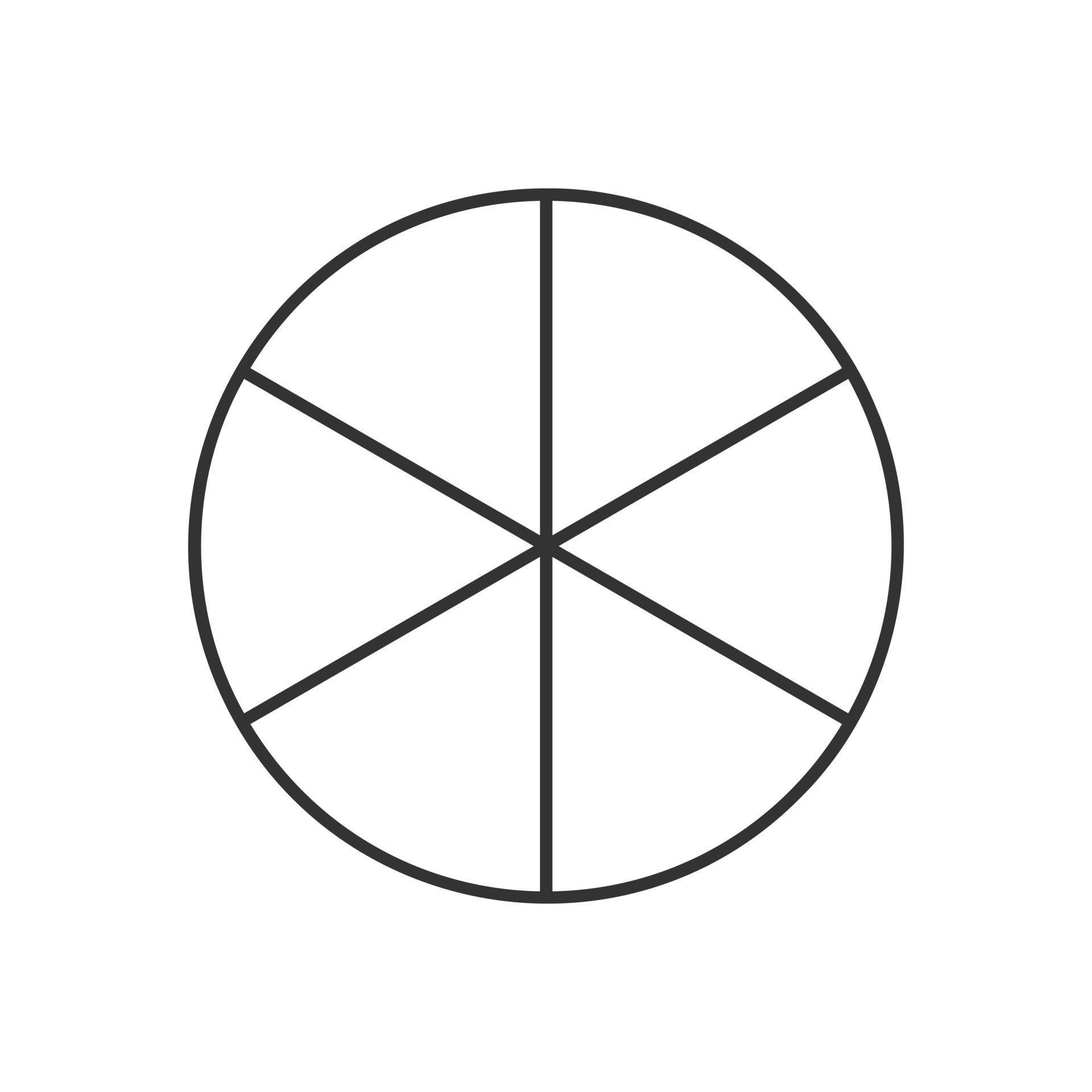 Circle divided in 6 segments isolated on white background. Pie or pizza round shape cut in six ...