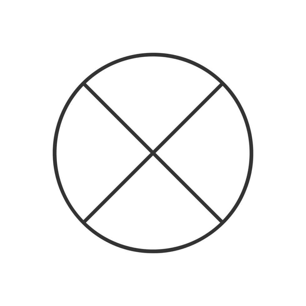 Circle divided in 4 segments isolated on white background. Pie or pizza round shape cut in four ...