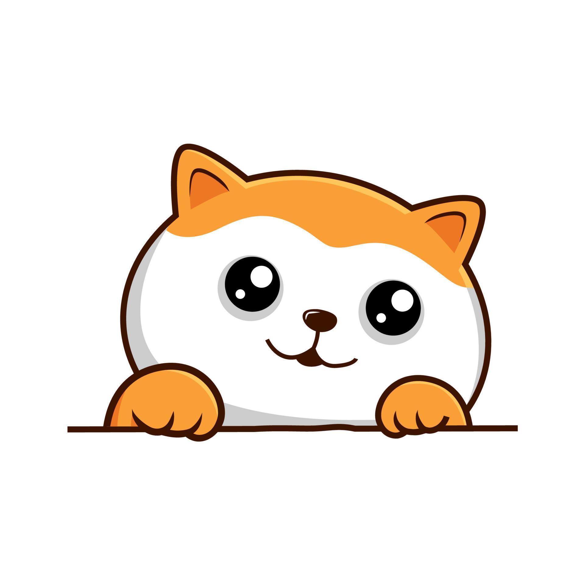 Cat White Orange Cartoon Cute Cat Hide Behind Wall Vector 19817154
