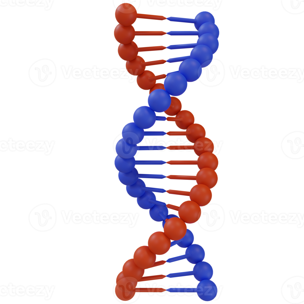 3d Render Illustration Of Dna Genetic Spiral In Blue And Red Colors