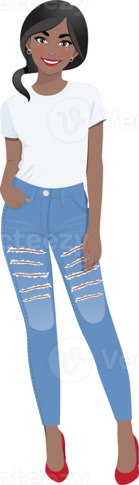 African American Girl In White T Shirts And Blue Jeans 19834622 Png
