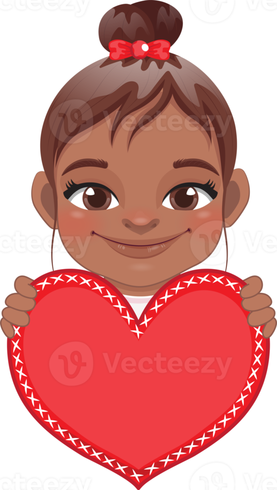 Cute little American African Girl Holding Red Heart Happy Kids ...