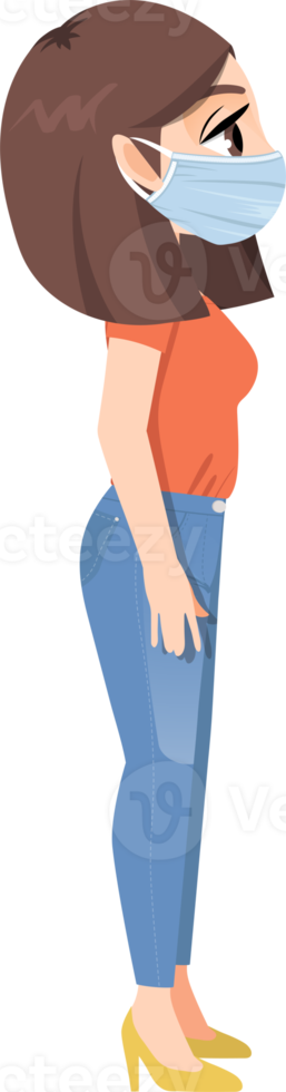 Cute Girl Wearing Face Mask Side View Cartoon Character Flat Icon Png