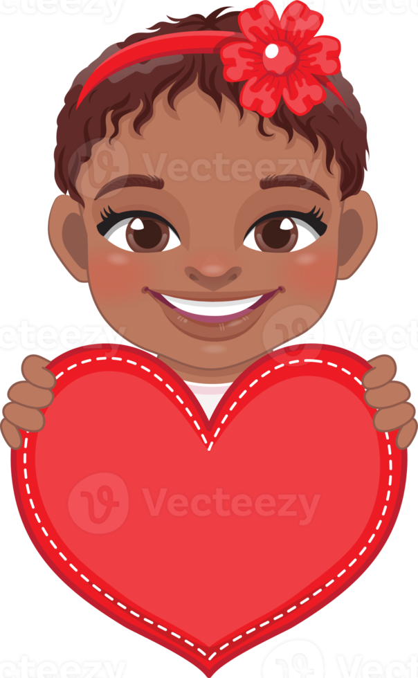 Cute little American African Girl Holding Red Heart Happy Kids ...