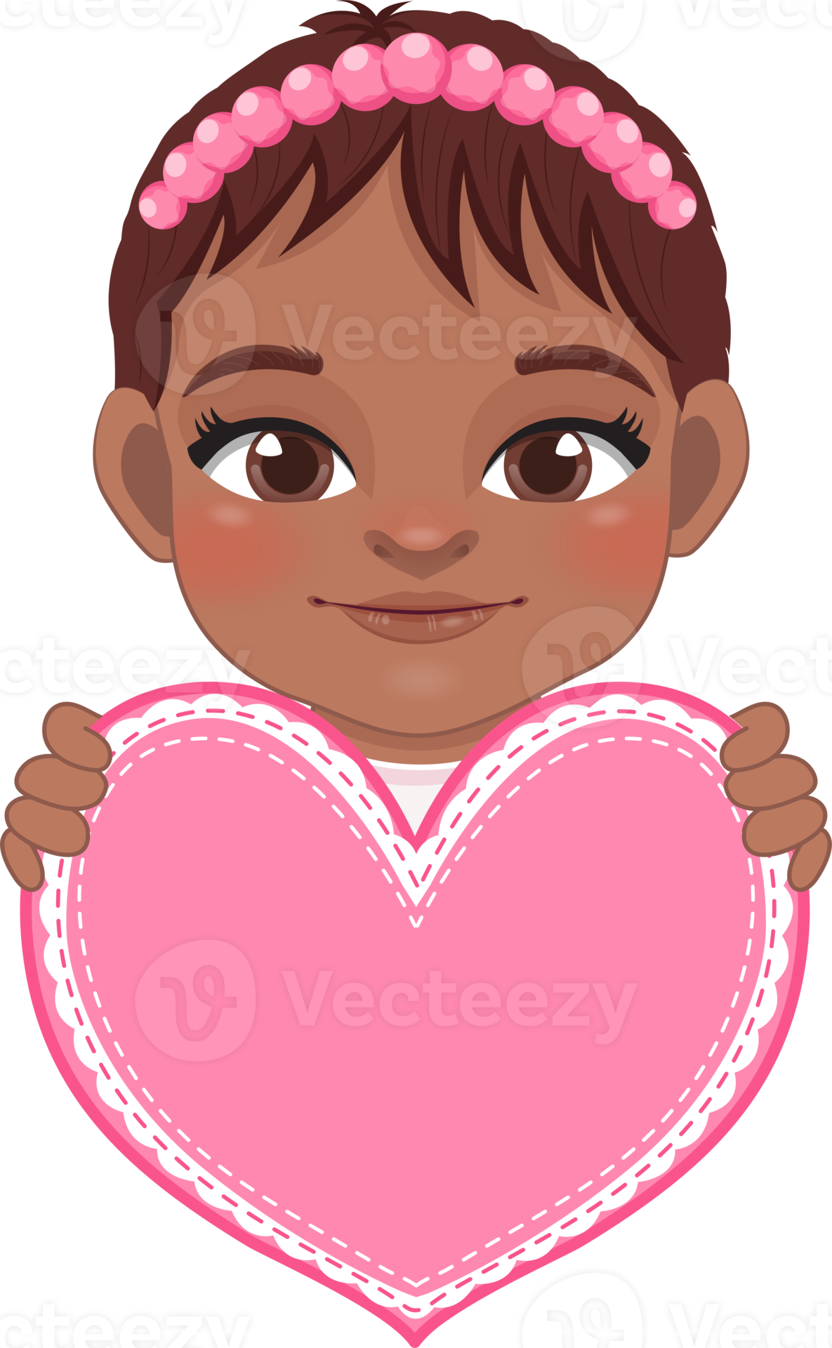 Cute little American African Girl Holding Pink Heart Happy Kids ...