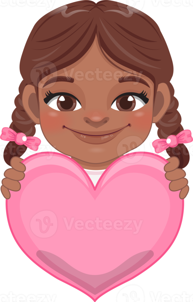 Cute little American African Girl Holding Pink Heart Happy Kids ...