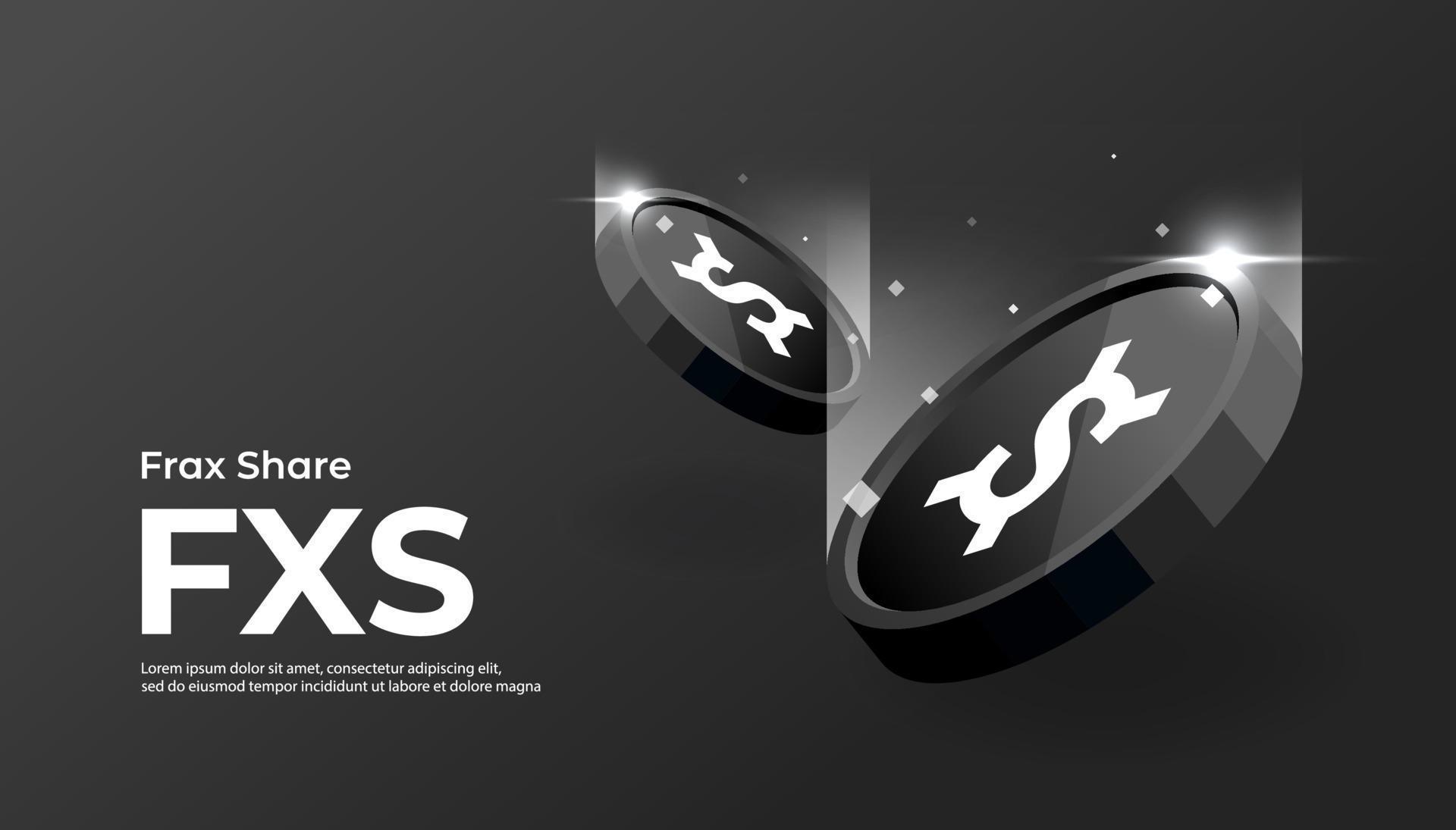 Frax Share FXS crypto currency themed banner. FXS icon on modern black color background ...