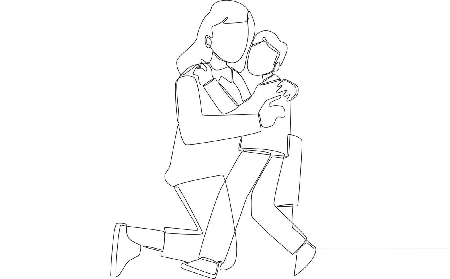 One continuous line drawing of affectionate mother and son. Trendy ...