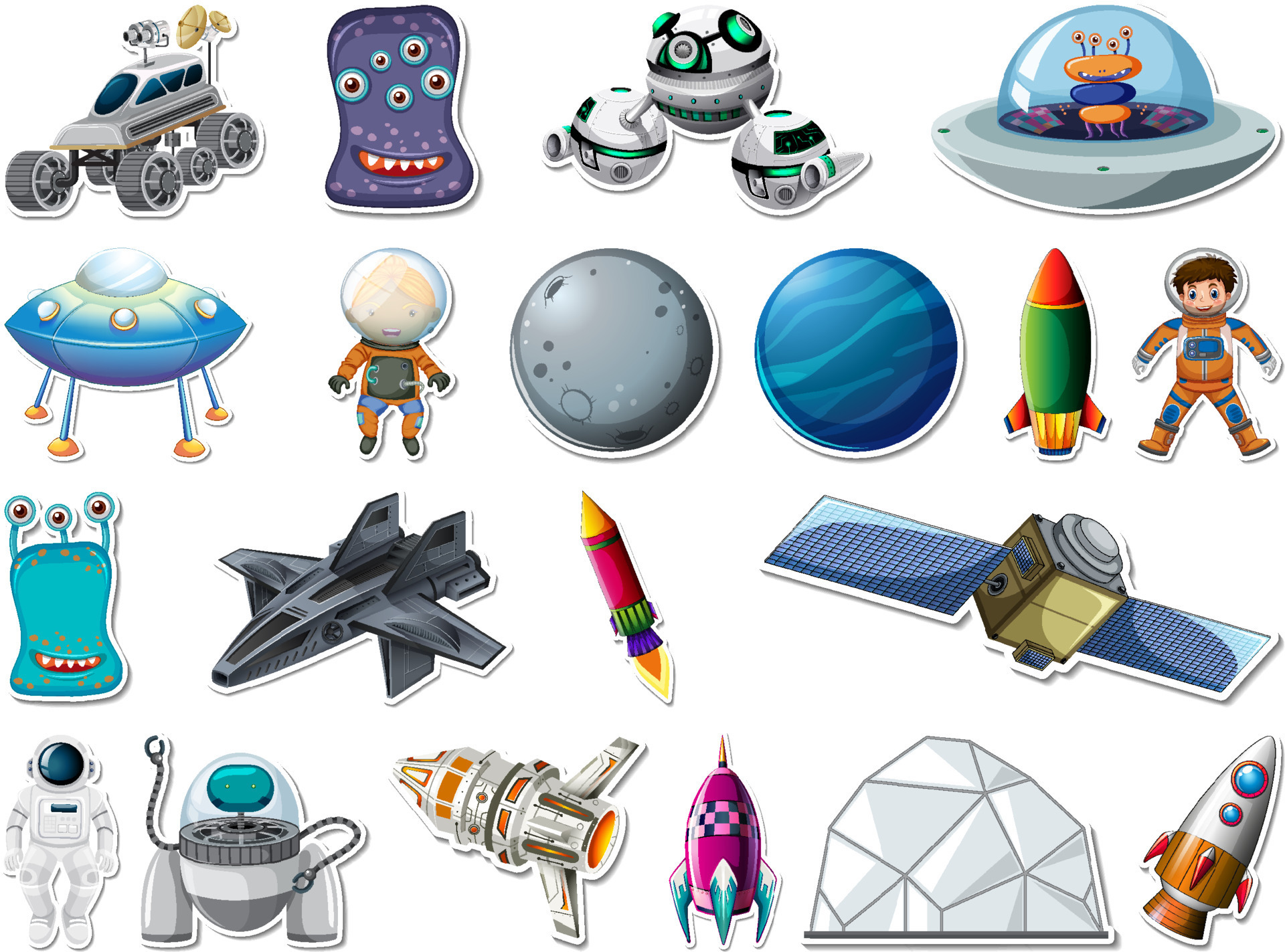 Sticker set of outer space objects and astronauts 19850166 Vector Art ...