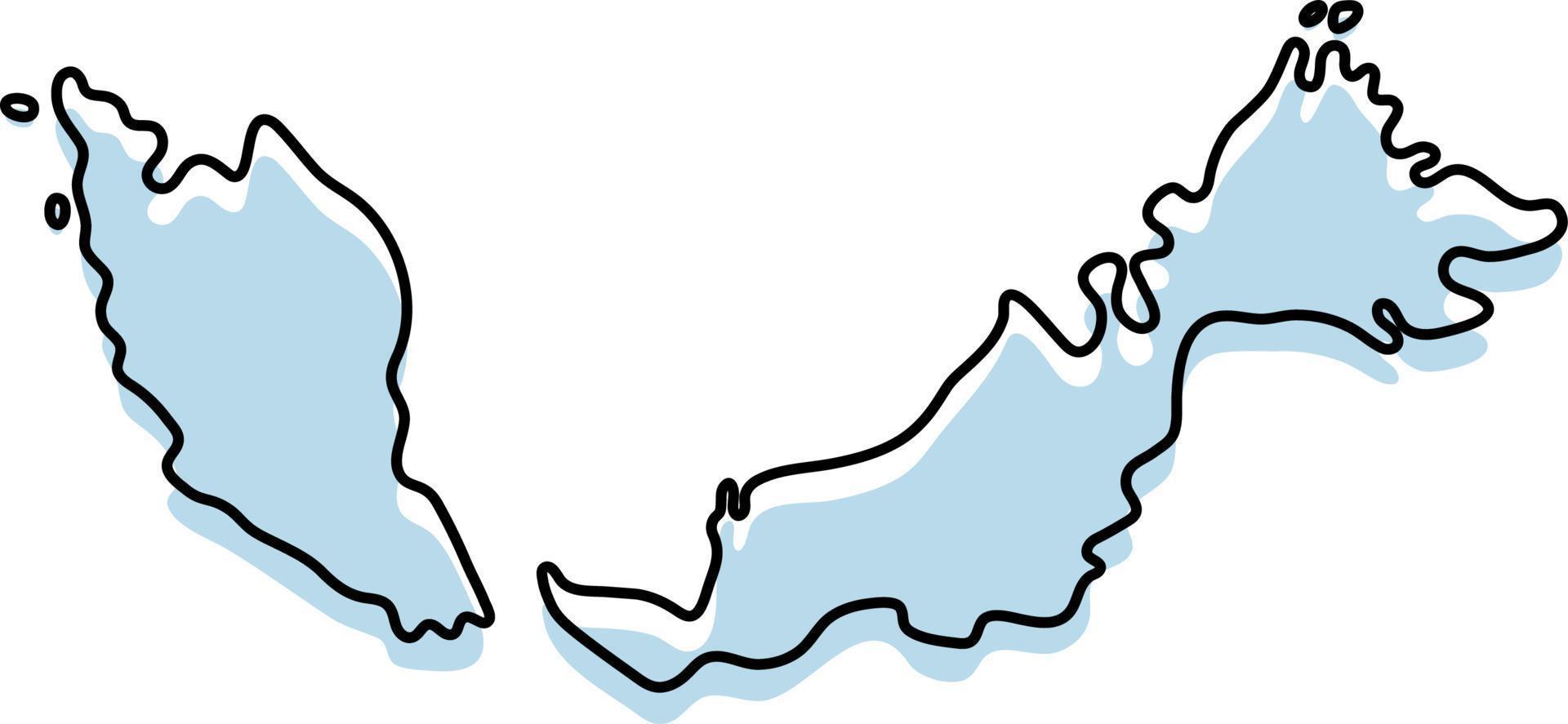 Stylized Simple Outline Map Of Malaysia Icon Blue Sketch Map Of
