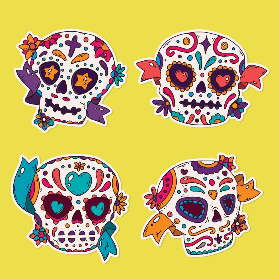 Anatomically Correct Human Skulls Set Hand Drawn Line Art Vector