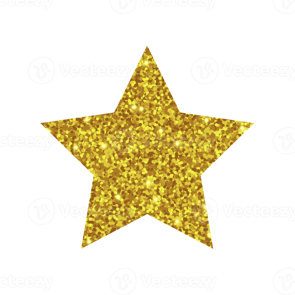 Gold shiny glitter glowing star with shadow isolated on white background. Transparent background ...