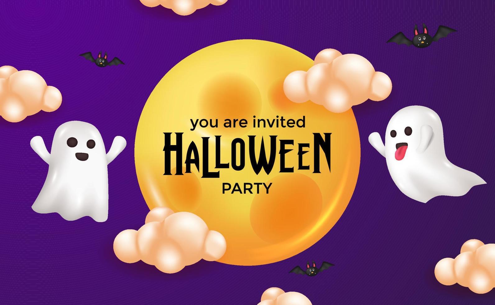 Flying Spirit Ghost Illustration With Purple Night Happy Halloween Party Invitation 19861006