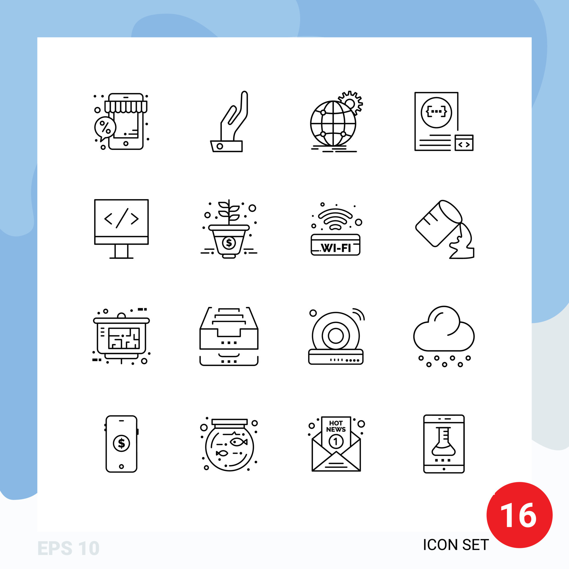 Universal Icon Symbols Group of 16 Modern Outlines of planning develop ...