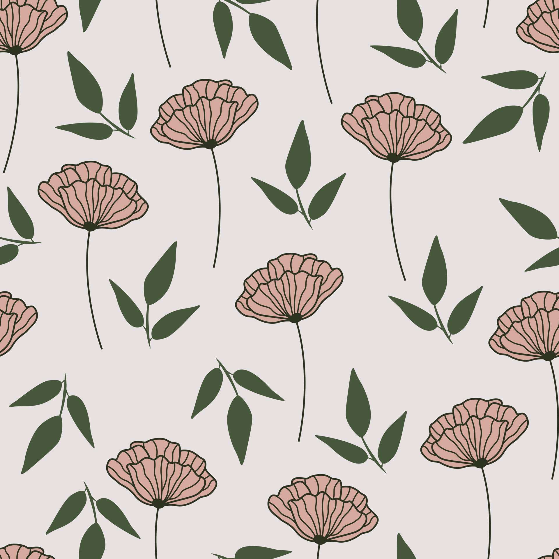 Leaves and flowers repeat pattern. Floral pattern design. Botanical ...