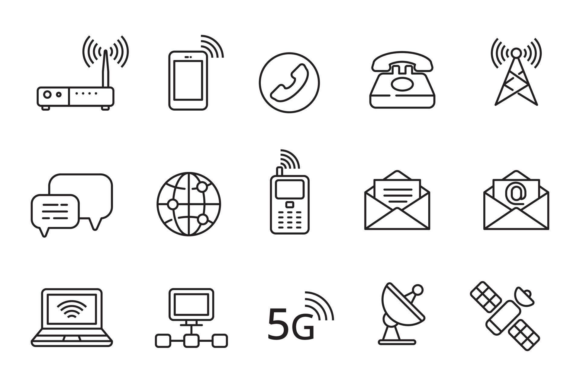 Set of telecommunication icons in linear style isolated on white ...