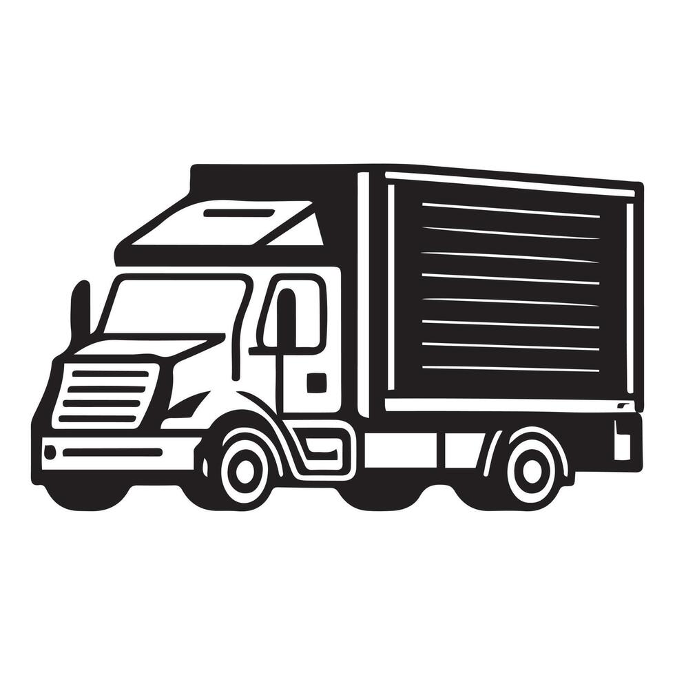 Fast shipping delivery truck flat icon vector black outline design ... Fast shipping delivery truck flat icon vector black outline design ...