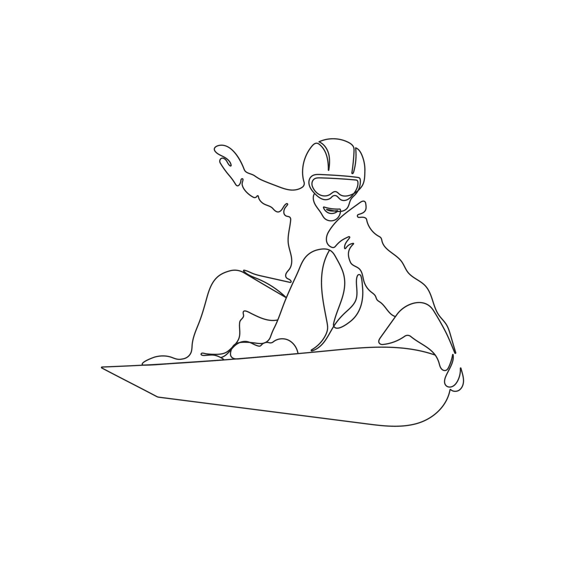 Snowboarder riding snowboard. One line art. Jumping snowboarder ...