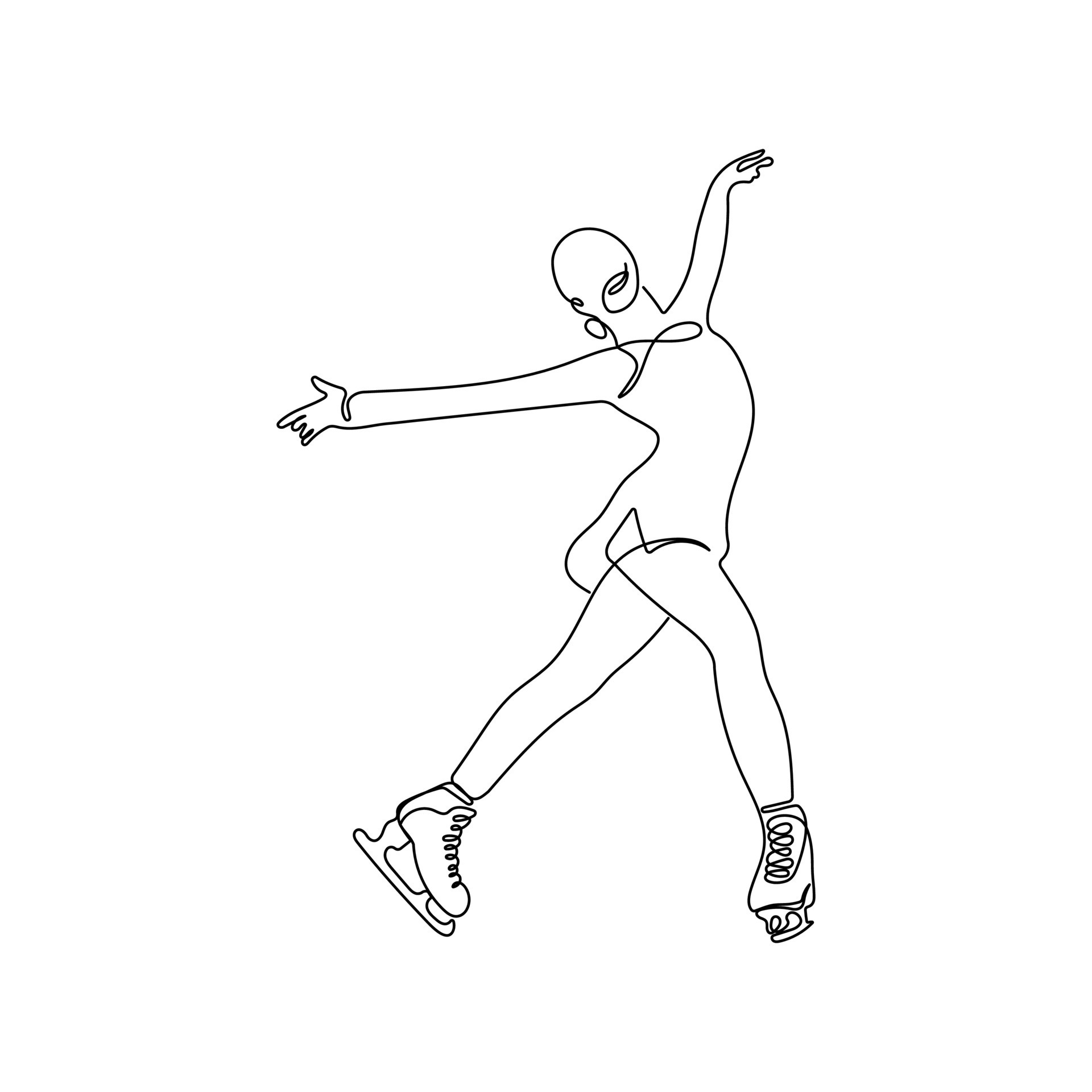 Ice Skating Figure Skater In One Continuous Line Drawing Style A Young Woman Is Dancing