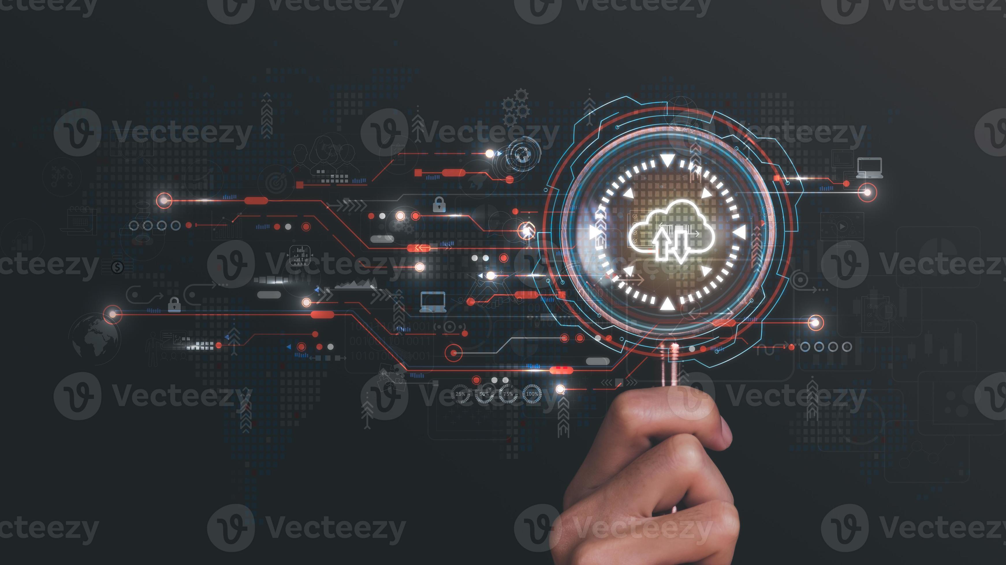 Man Holding Magnifying Glass Digital Network Data Connection Modern Communication With