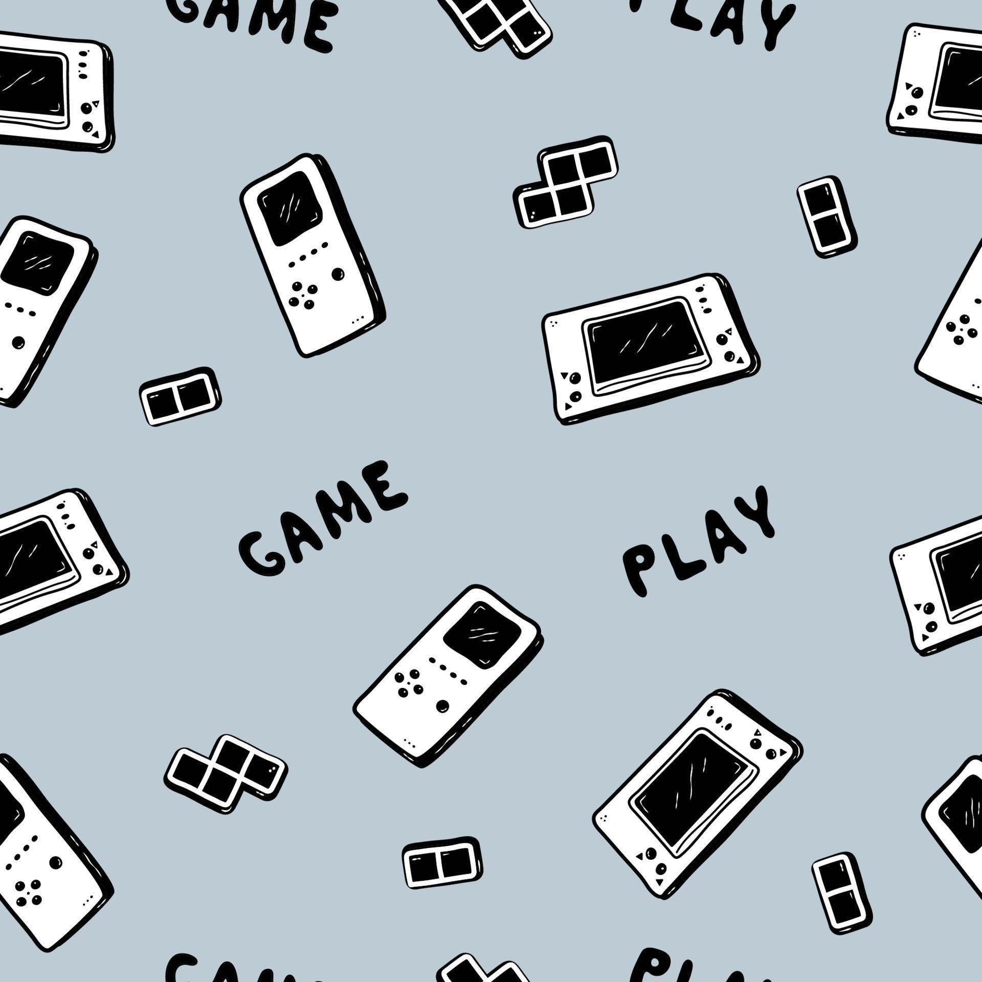 Retro vibe doodle pattern. Video game hand drawn doodle seamless ... Retro vibe doodle pattern. Video game hand drawn doodle seamless ...