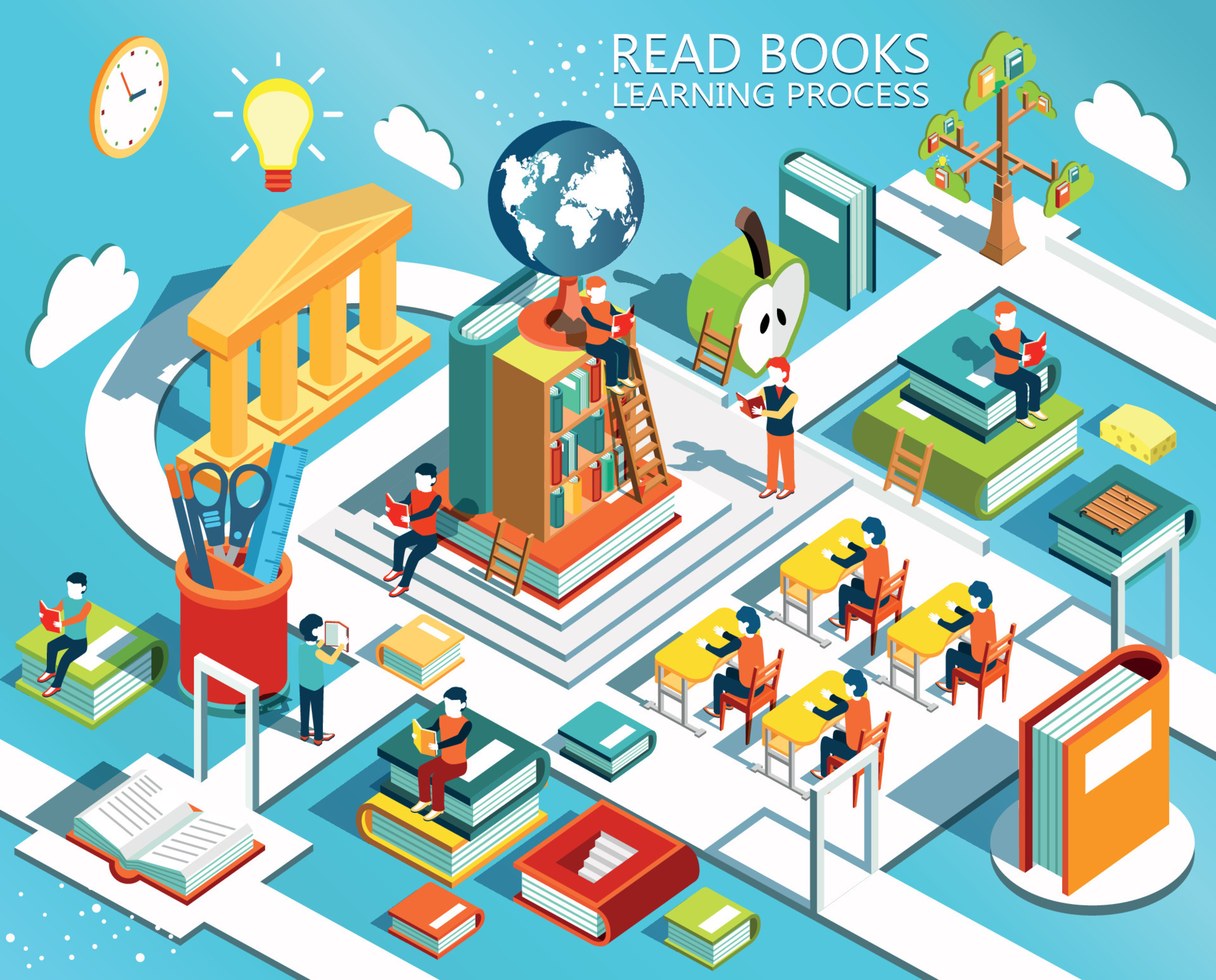 The process of education, the concept of learning and reading books in ...