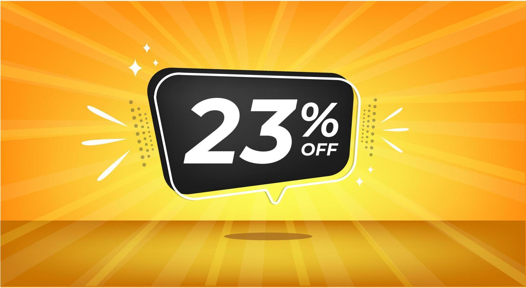 23 percent off. Yellow banner with twenty-three percent discount on a black balloon for mega big ...
