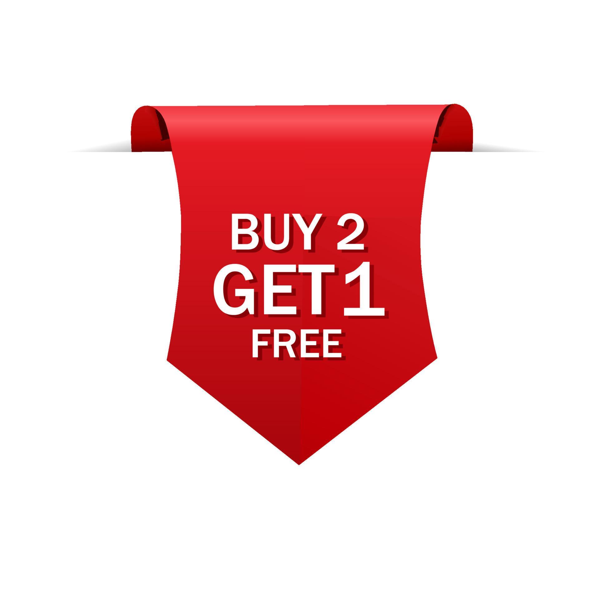 Buy 2, get 1 free banner. discount tag. Promo Tag. Store badge icon. Special offer. Vector ...