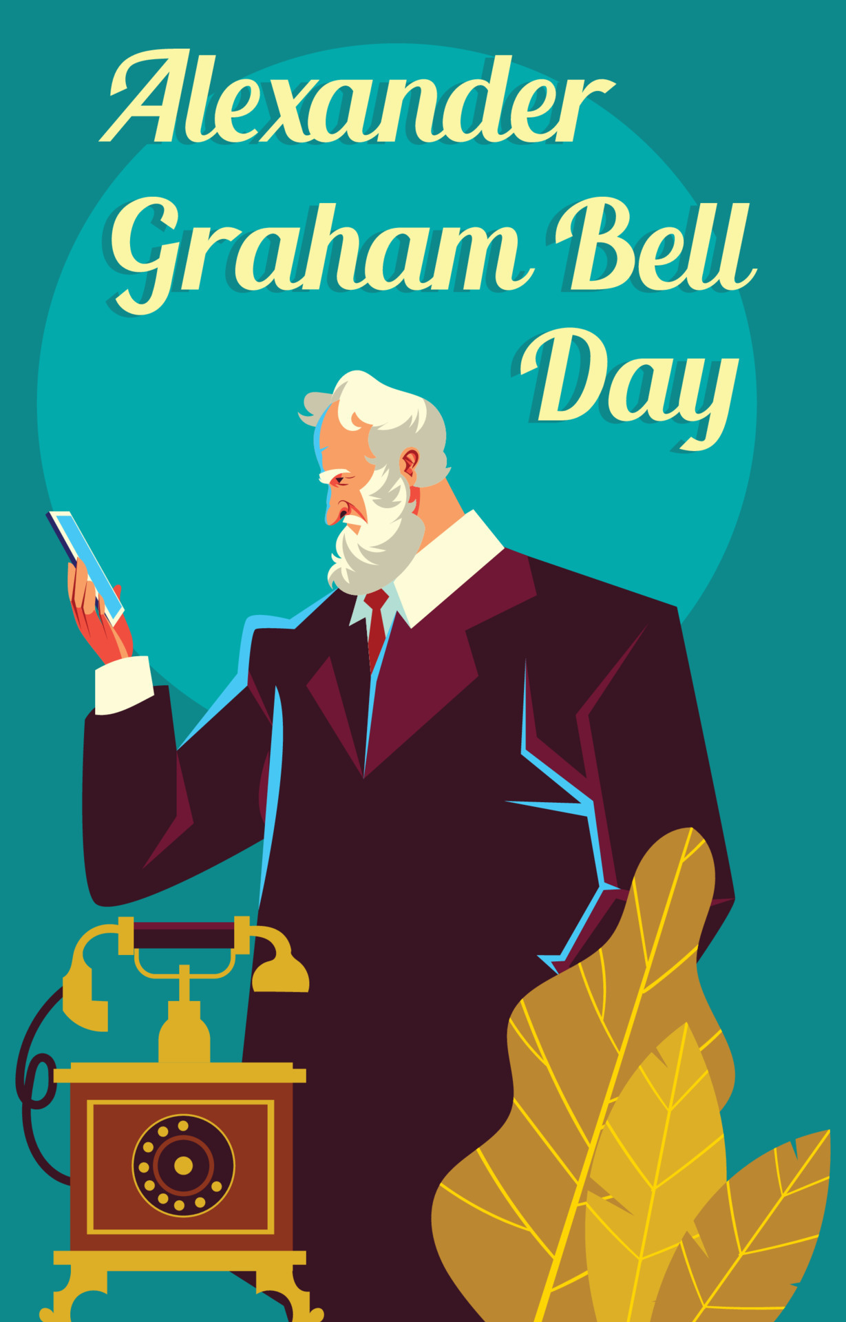 Alexander Graham Bell Day with Modern Gadget 19902920 Vector Art at ...