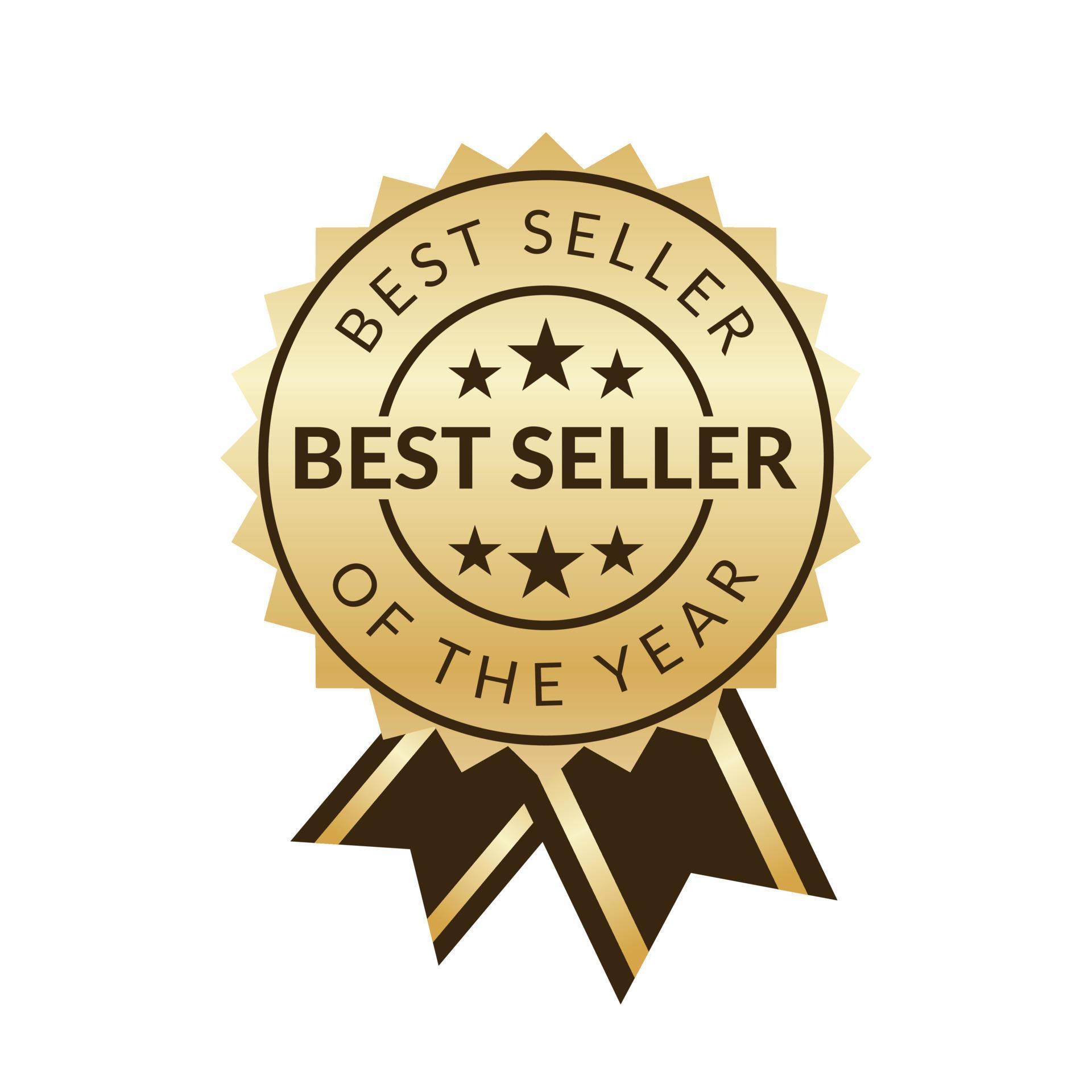 best seller badge logo icon vector, golden color best seller label, icon, stamp, ribbon design ...