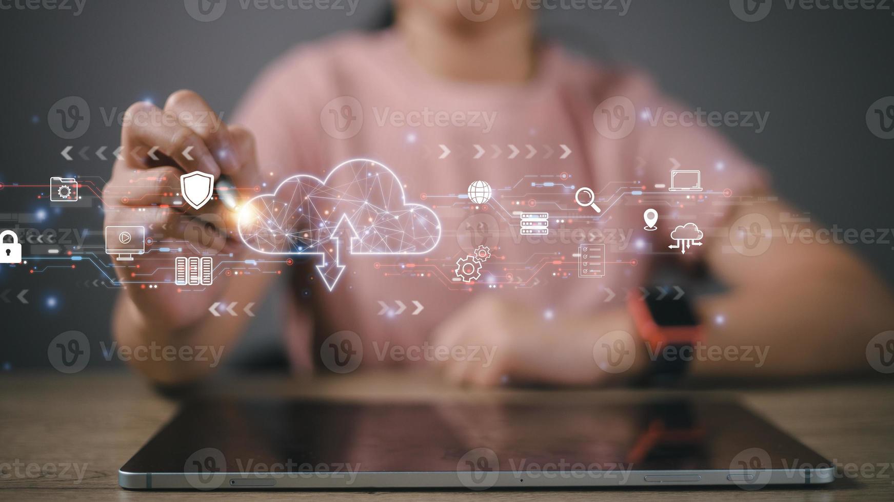 Cloud computing. Cloud technology. Data storage, data transfer ...