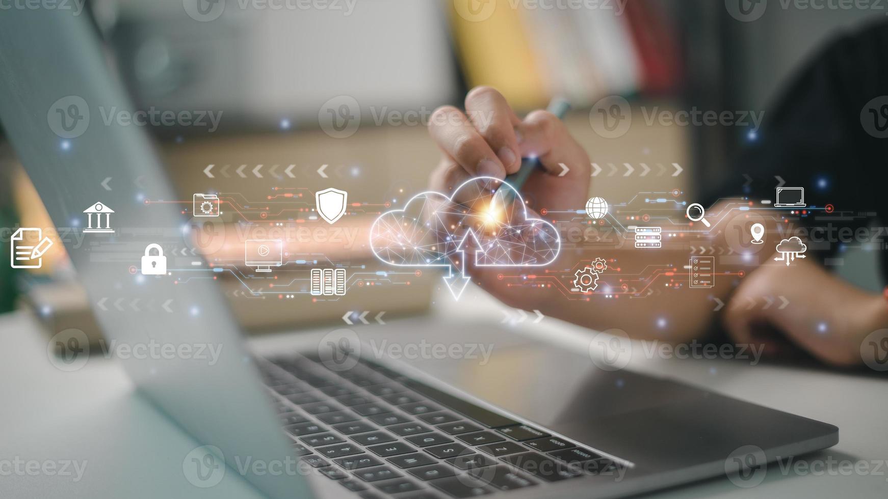 Cloud computing. Cloud technology. Data storage, data transfer ...