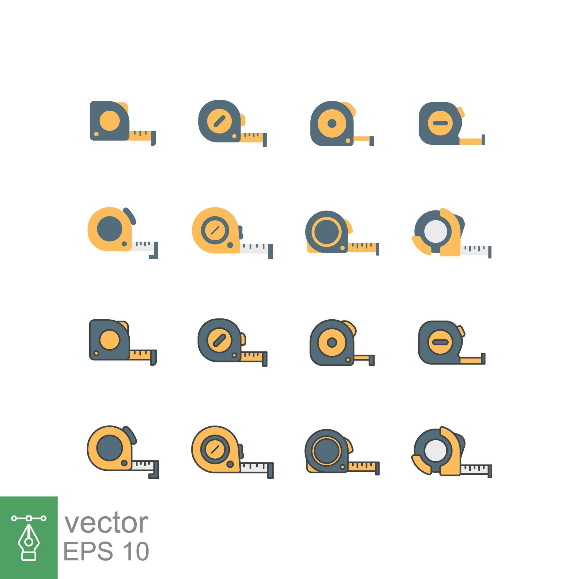 Measure Tape Icon Set Simple Flat And Filled Outline Style Collection Meter Length Metric