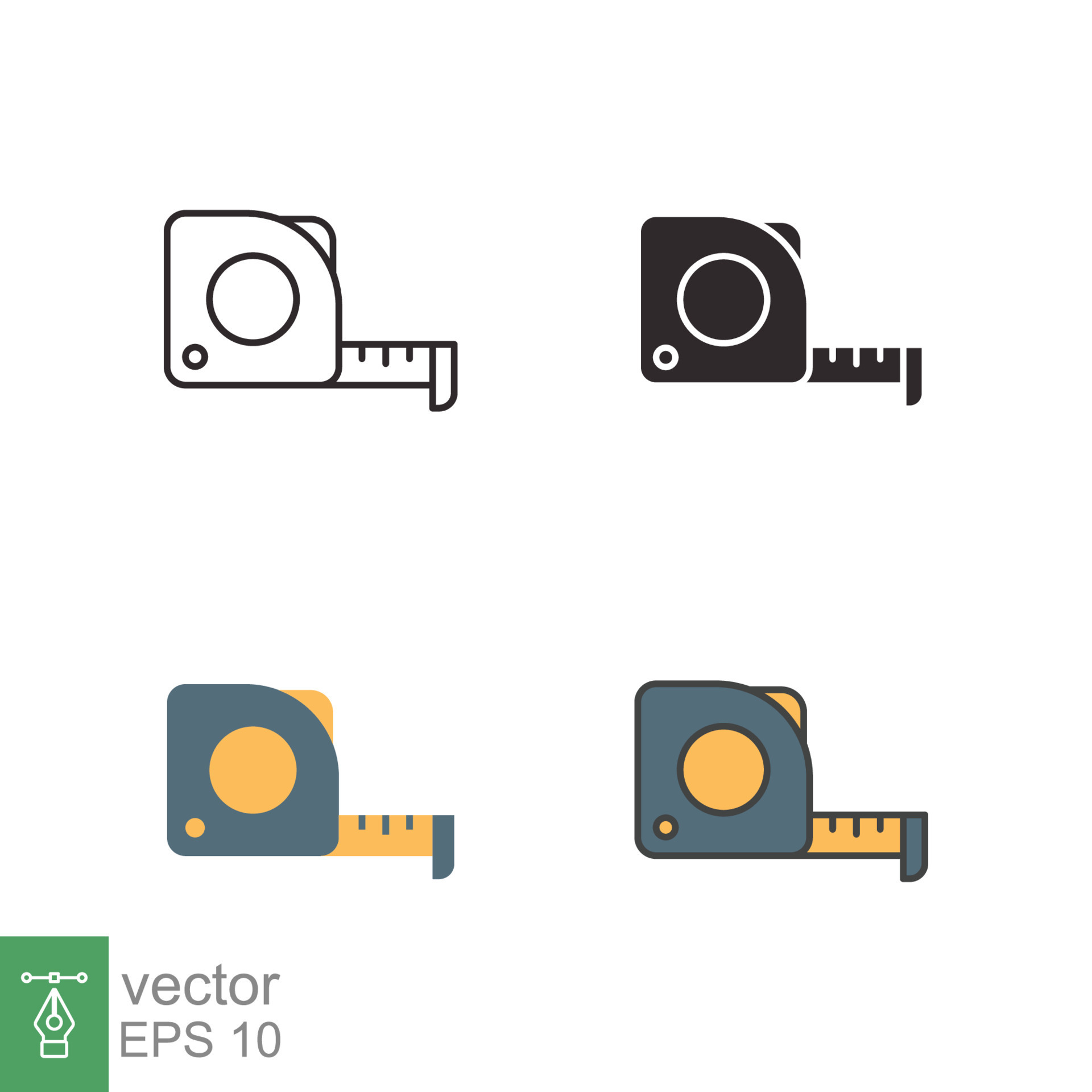 Measure Tape Icon In Different Style Simple Outline Solid Flat Filled Outline Symbol Meter