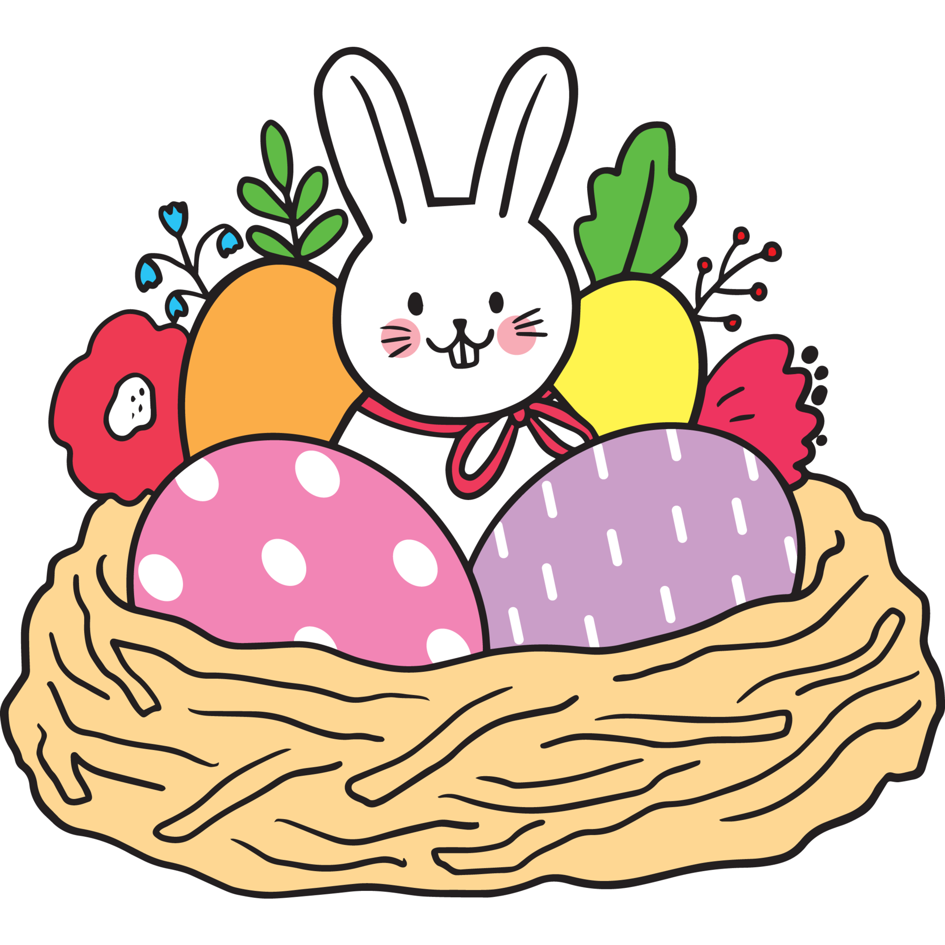 Easter day cartoon cute character white rabbit and egg clipart ...