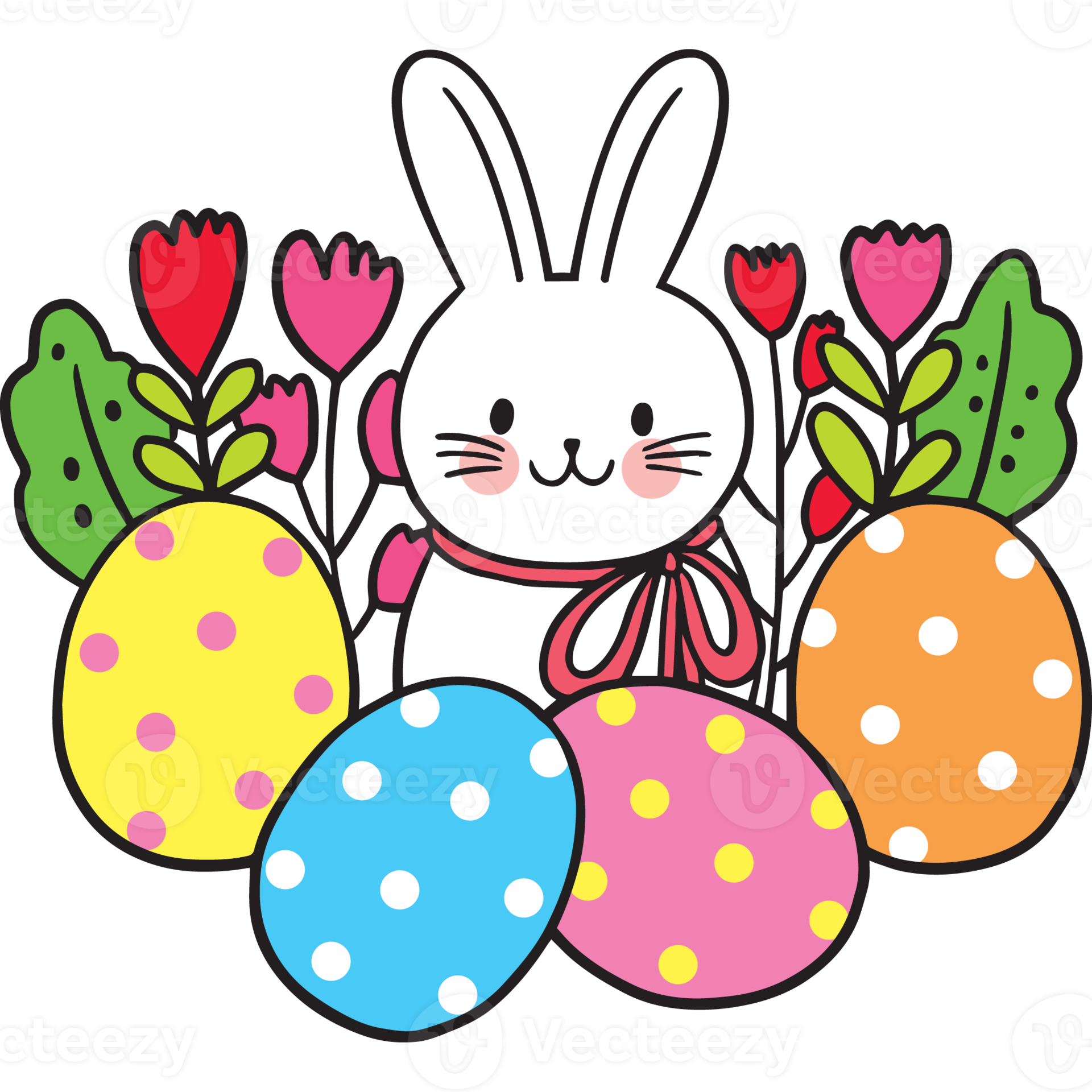 Easter day cartoon cute character white rabbit and egg clipart ...