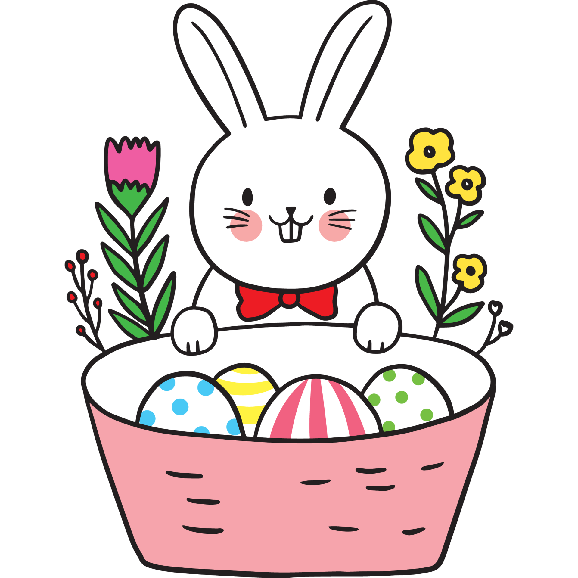 Easter day cartoon cute character white rabbit and egg clipart ...