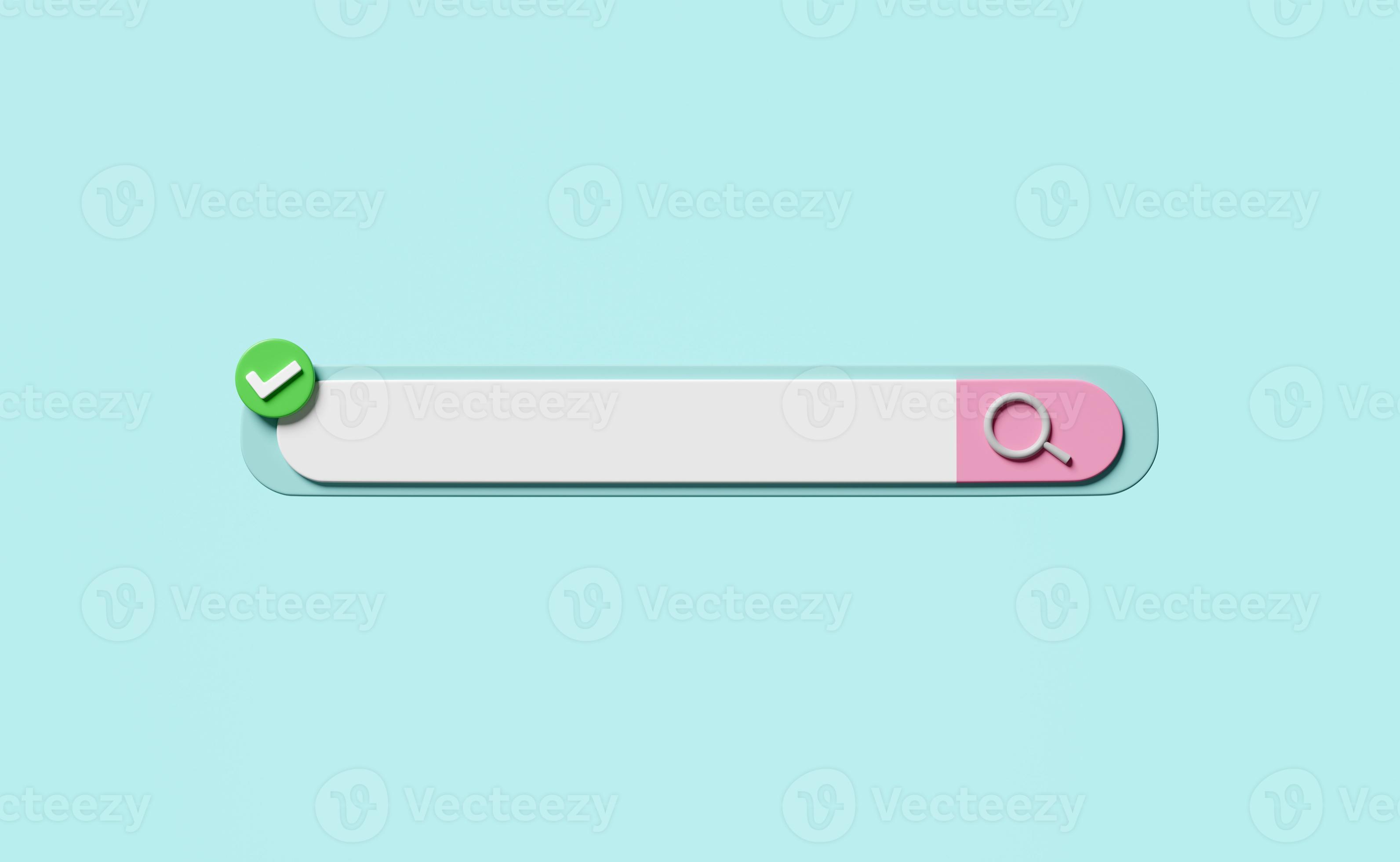 3d search bar blank with magnifying glass, checkmark isolated on blue ...