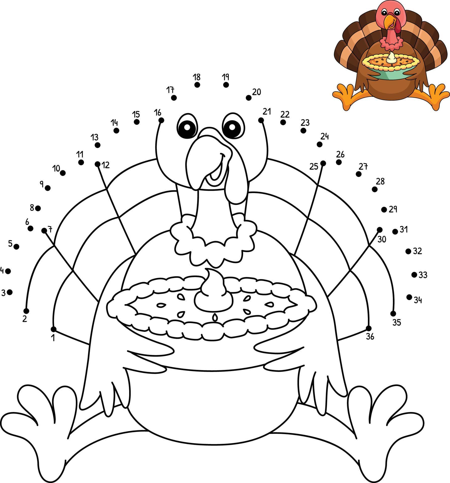 Dot To Dot Thanksgiving Turkey Holding Pie Isolated Coloring 19943281 ...