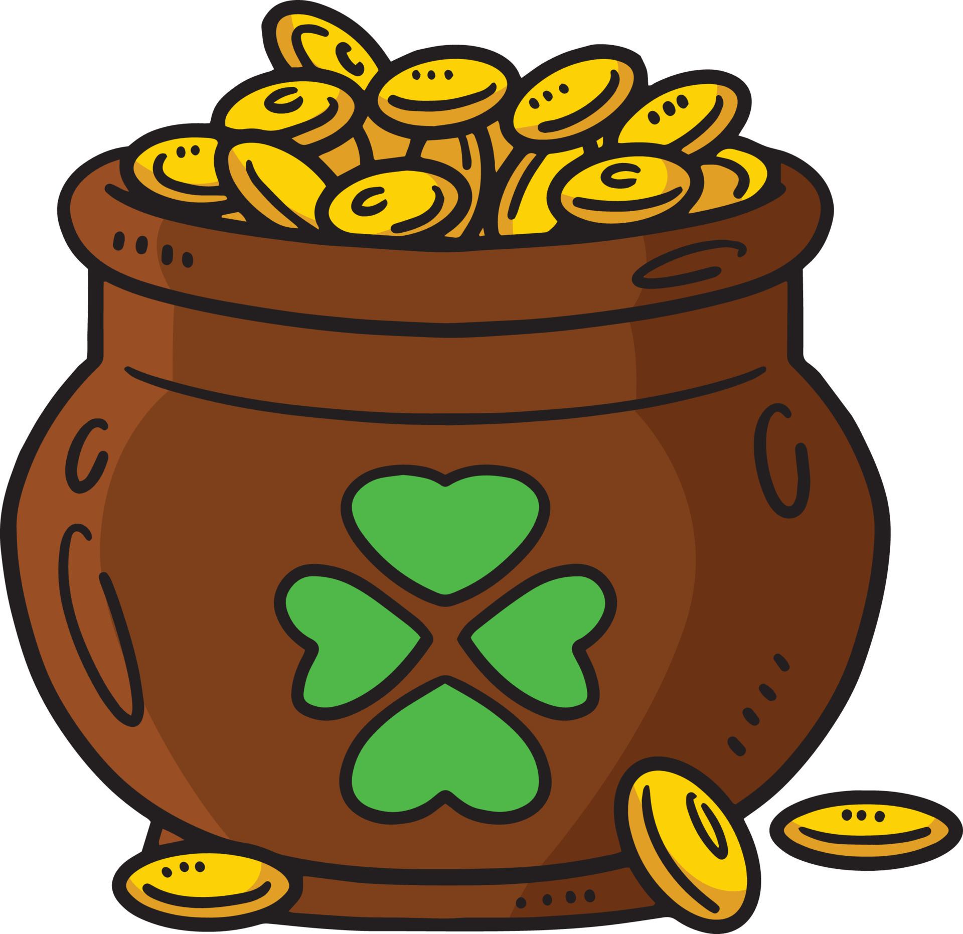 Saint Patricks Day Pot Of Gold Cartoon Clipart 19943297 Vector Art at ...