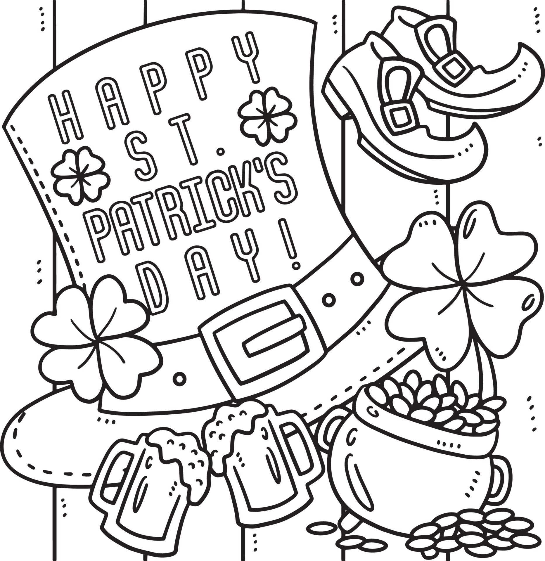 Happy Saint Patricks Day Leprechaun Hat Coloring 19943301 Vector Art At