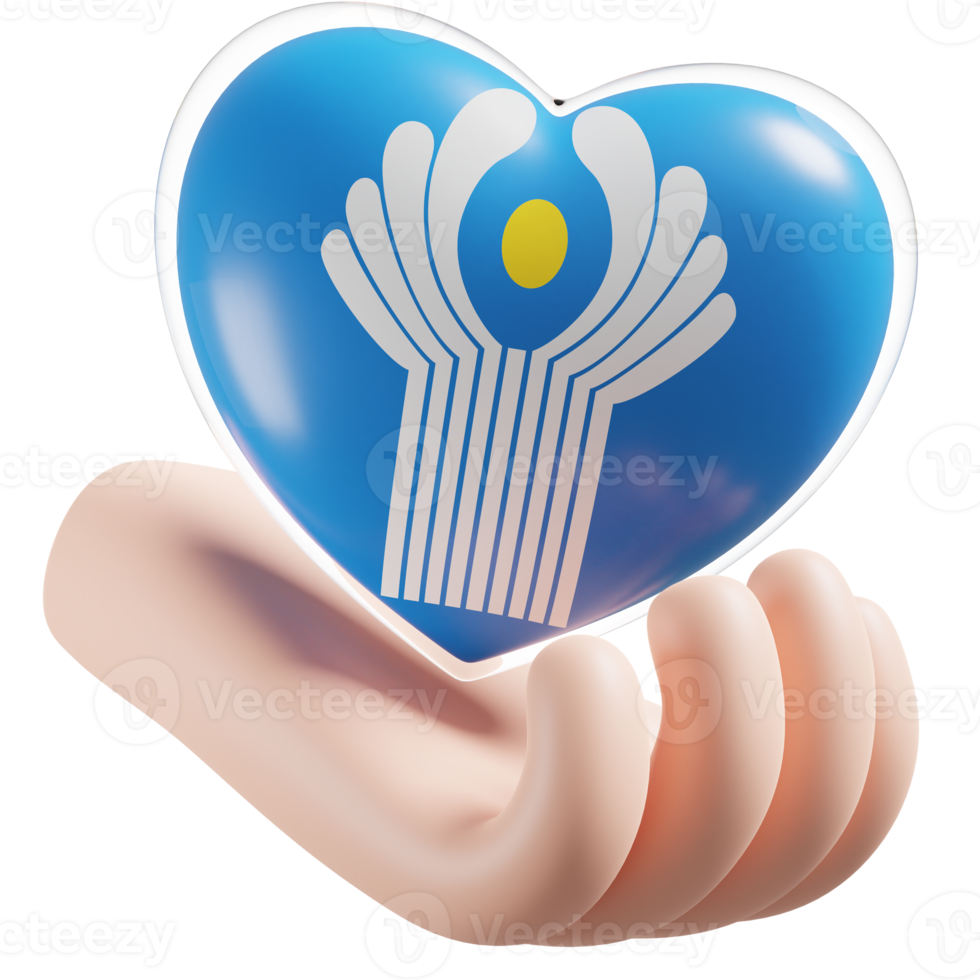 Commonwealth Of Independent States Flag With Heart Hand Care Realistic