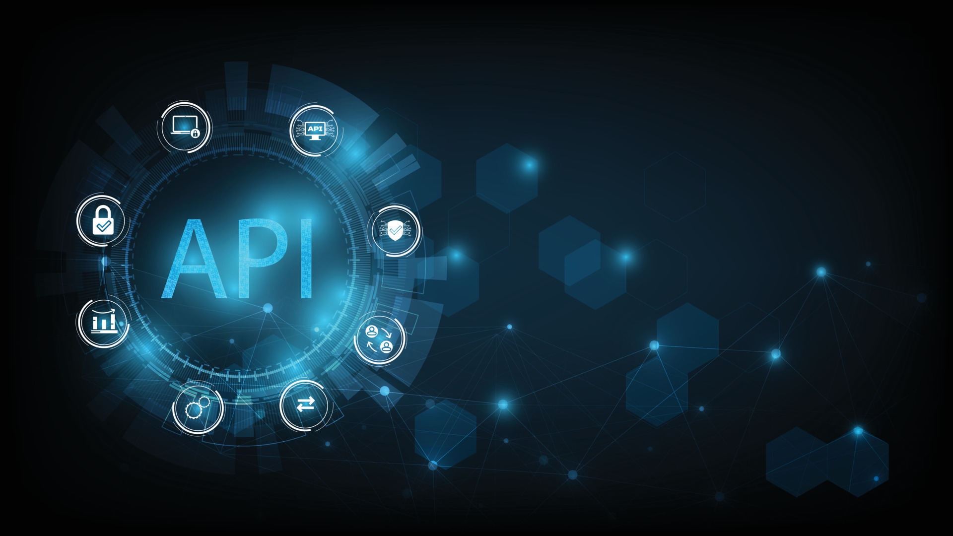 Application Programming Interface Api On Blue Background Software Development Tool Information