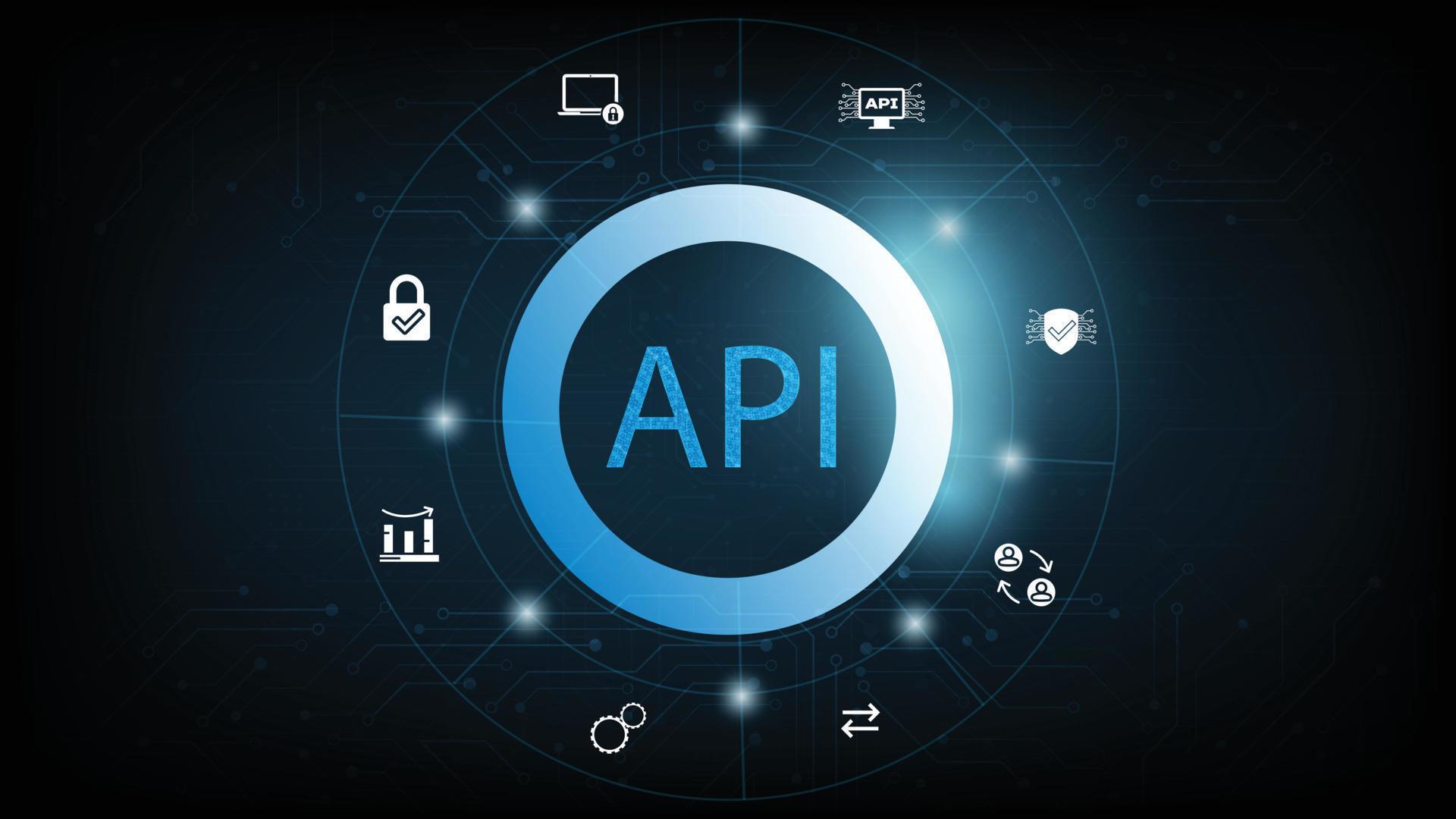 Application Programming Interface API on blue background. Software ...