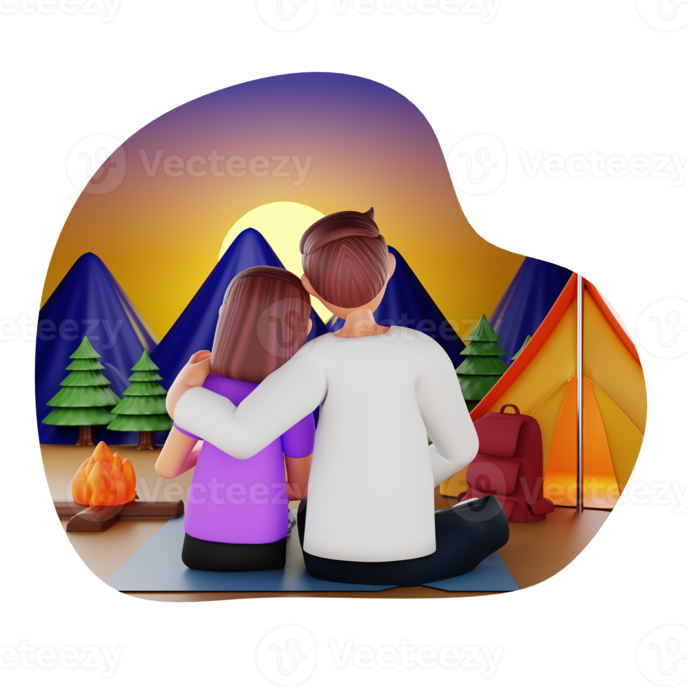 Happy Couple Sitting Together 3d Character Illustration 19982272 Png
